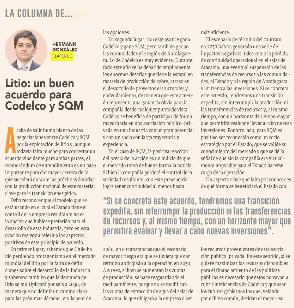 Clapes UC | Litio: un buen acuerdo para Codelco y SQM