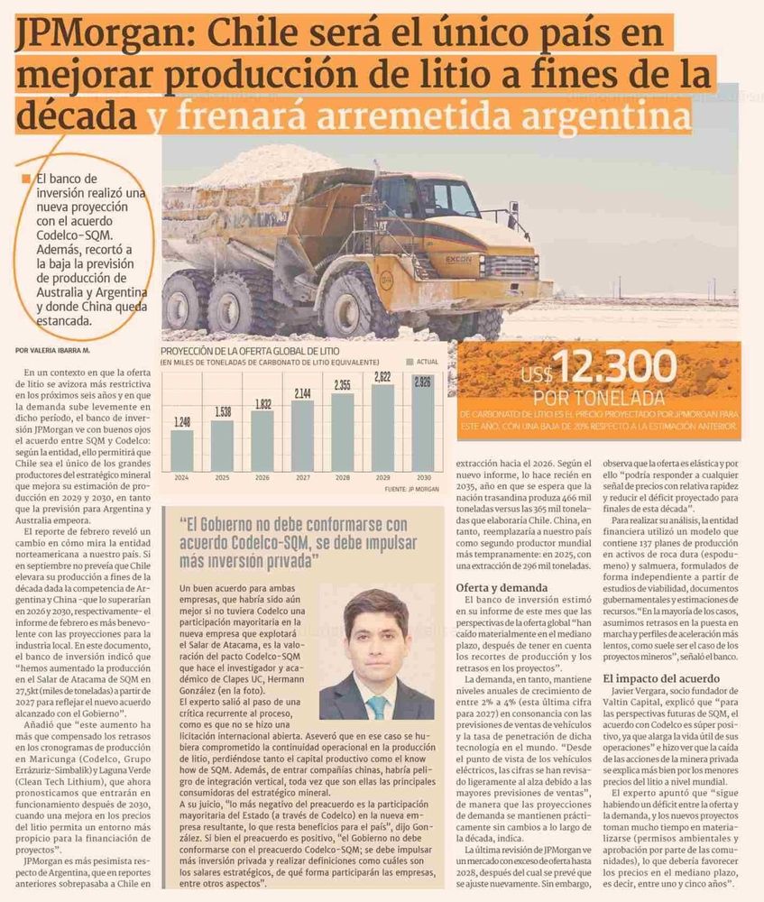 Clapes UC | JPMorgan: Chile será el único país en mejorar producción de litio hacia 2030 y ...